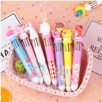 China Office School Red Ink 6 Color Ballpoint Pen Cartoon Design Creative Hand Account Pen for sale