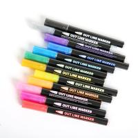 China 12-Color Outline Double Line Permanent Ink Marker Pens for Erasable Writing for sale