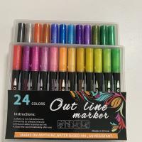 China 12-Color Outline Double Line Permanent Ink Marker Pens for Erasable Writing for sale