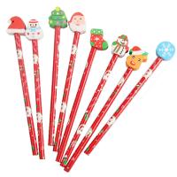 China Children School Supplies Christmas Cartoon Eraser Pencil Set with Red Wood Pencils for sale