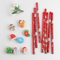 China Children School Supplies Christmas Cartoon Eraser Pencil Set with Red Wood Pencils for sale