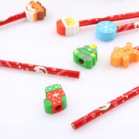 China Children School Supplies Christmas Cartoon Eraser Pencil Set with Red Wood Pencils for sale