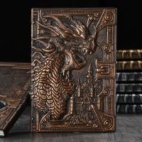 China A5 Size Embossed Leather Writing Notebook Hardcover Gift Journal 3d Antique Dragon for sale
