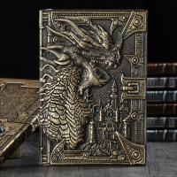 China A5 Size Embossed Leather Writing Notebook Hardcover Gift Journal 3d Antique Dragon for sale