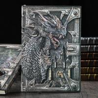 China A5 Size Embossed Leather Writing Notebook Hardcover Gift Journal 3d Antique Dragon for sale