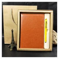 China Leather Cover Material Folded Leaflet Binding Custom A5 PU Cover Note Book with Gift Box for sale