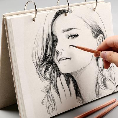 China Retro Spiral Sketchbook Linen Hardcover 120 Pages 160 Gsm Refillable Notebook For Art Drawing for sale