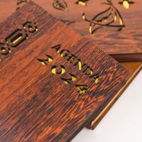 China A5 Size Notepad Custom Printed Luxury Bamboo Wood Cover Notebook for Business Gift for sale