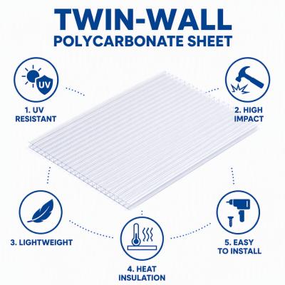 China Twin-wall colorful  4mm 6mm 8mm 10mm 50 Micrometer UV Coating Roof Panel Polycarbonate Hollow Sheet for sale