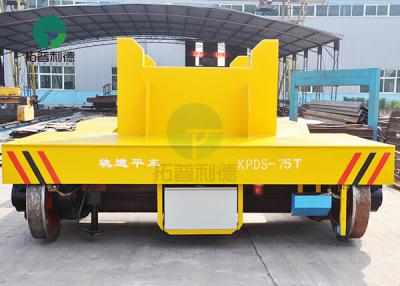 China 75 Ton Anti-High Temperature Rail Guided Cast Iron Ladle Transfer Car With V-Groove Deck for sale