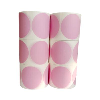 China Self Adhesive Round Pink Circle Thermal Paper Labels Roll DIY LOGO Design for sale