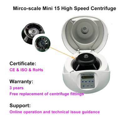 China Mini15 Laboratory Benchtop Mini Centrifuge with 15,000 RPM Brushless Motor and Nano Ceramic Coated Chamber for sale
