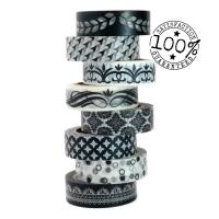 China 15mm * 10m Black and White Washi Tape Premium Japanese Washi Tape For Decorative for sale