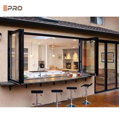 China Residential Aluminium Folding Windows Huge Glass Burglar Bars Horizontal Bi Fold Windows for sale