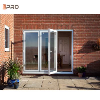 China French Aluminum Bi Folding Patio Tempered Glass Door For Balcony Entrance for sale