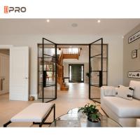 China French Style Steel Frame Glass Swing Door With Hinges Powder Coated for sale