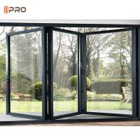 China Double Glass Entrance Aluminum Bifold Doors Heat Transfer For Wood Grain for sale