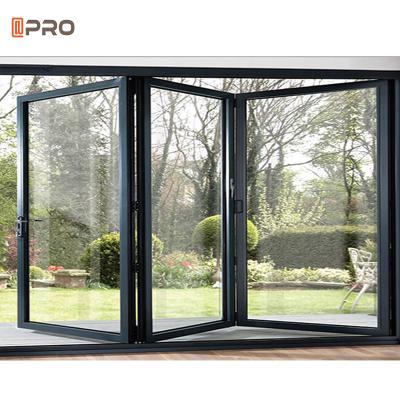 China Double Glass Entrance Aluminum Bifold Doors Heat Transfer For Wood Grain for sale
