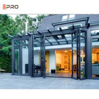 China Double Glass Entrance Aluminum Bifold Doors Heat Transfer For Wood Grain for sale