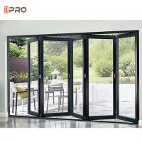 China Double Glass Entrance Aluminum Bifold Doors Heat Transfer For Wood Grain for sale