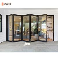 China Double Glass Entrance Aluminum Bifold Doors Heat Transfer For Wood Grain for sale