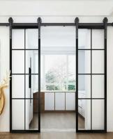 China Manual Modern Interior Doors Hidden Track Mirrored Aluminum Tempered Glass Sliding Barn Door for sale