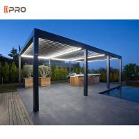 China Modern Louvered Gazabo Electric Aluminum Outdoor Pergola With Led Strip Waterproof for sale