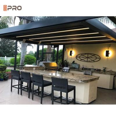 China Modern Louvered Gazabo Electric Aluminum Outdoor Pergola With Led Strip Waterproof for sale