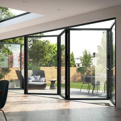 China Modern Aluminum Folding Door Soundproof Storm Glass Door Patio Door Sturdy for sale
