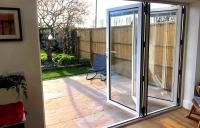 China Powder Coated High And Low Waterproof Track Glass Patio Folding Exterior Door Aluminium 3 Panel Bifold Door for sale