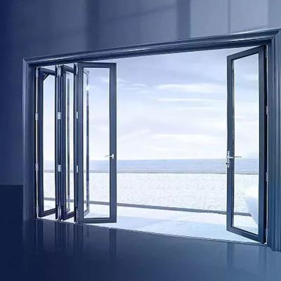 China Aluminium Bi Folding Doors Aluminium Bifold Patio Doors Folding Bathroom Door Frameless Folding Glass Doors for sale