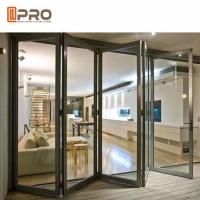 China Aluminium Exterior Patio Folding Doors Grey Color Thermal Break Double Glass commercial accordion folding doors double for sale