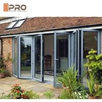 China Triple Glazed Aluminium Bifold Doors Thermal Break Lowe Sound Insulation folding glass windows and doors folding sliding for sale
