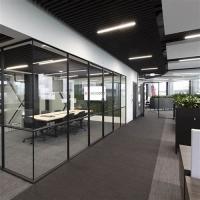 China Frosted Glass Aluminium Profile Wood Partition Doors For Modern Office for sale