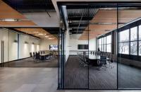 China Frosted Glass Aluminium Profile Wood Partition Doors For Modern Office for sale