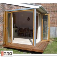 China Aluminium Exterior Patio Folding Doors Grey Color Thermal Break Double Glass commercial accordion folding doors double for sale