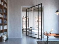 China Black 6A 12A Space Aluminum Internal Glass Pivot Doors For Office for sale