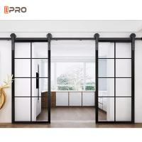 China Black Soundproof Indoor Sliding Glass Shower Barn Doors for sale
