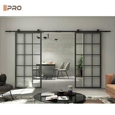 China Double Tempered Glass Aluminium Sliding Doors Black White Color For Patio for sale