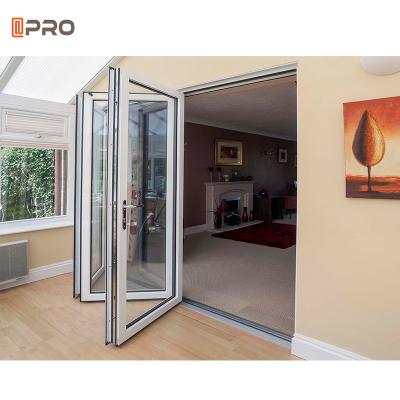China Soundproof aluminum folding door patio folding glass bi-fold door heat insulation windproof aluminum screen door swing door for sale