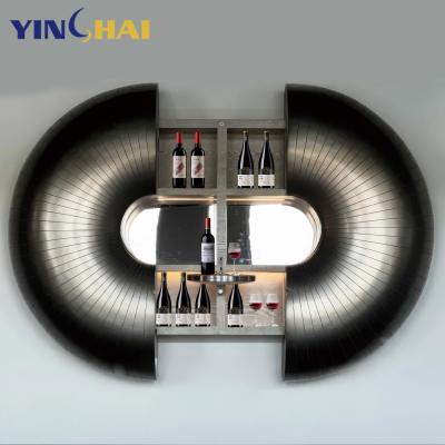 China Wooden MDF Glass Top Wall Mounted Wine Cabinet Circular Decorative For Artistic Bar Wine Rack for sale