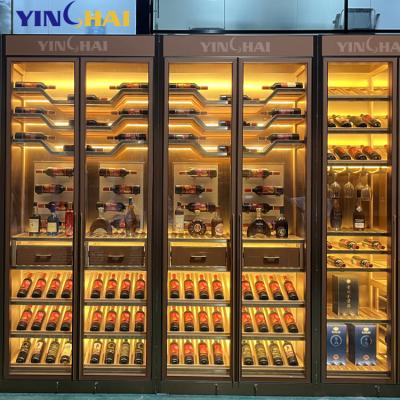 China LED Light Stainless Steel Wine Cellar Thickened Tempered Glass For Home Or Bar Furniture for sale