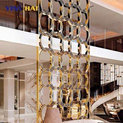 China Stainless Room Cut Frame Divider Wall for Hotel Living Room Project Partitions Luxury Gold Metal Screen Room Divider for sale
