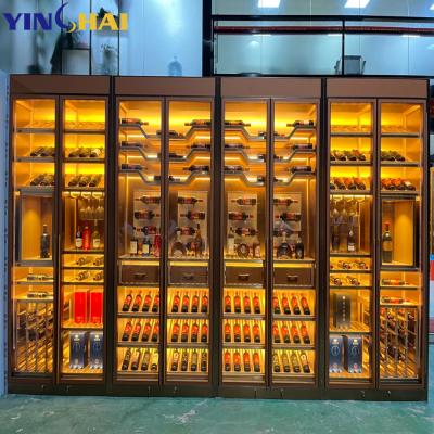 China YINGHAI Modern Glass Door Wine Cabinet with LED Light Freestanding Storage Rack for sale