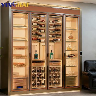 China Black Stainless Steel Wine Cabinet with LED Lighting & Glass Doors for Home Bar for sale