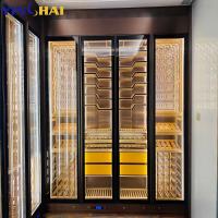 China Black Glass Door Wine Cabinet with LED Lighting Freestanding Wine Rack Storage for sale