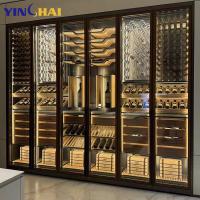 China Black Glass Door Wine Cabinet with LED Lighting Freestanding Wine Rack Storage for sale
