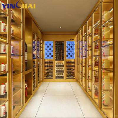 China YINGHAI Modern Tall Wine Cabinet with LED Light Glass Door Liquor Display Cabinet for sale