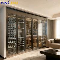 China Stainless Steel LED Wine Cabinet with Glass Doors Freestanding Wine Storage Unit for sale
