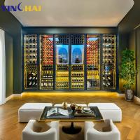 China Stainless Steel LED Wine Cabinet with Glass Doors Freestanding Wine Storage Unit for sale